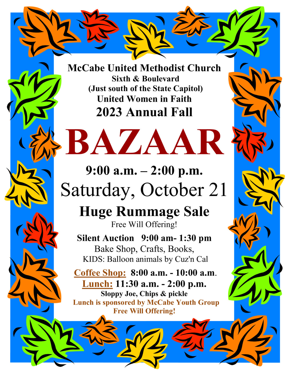 2023 Annual Fall Bazaar | October 21, 9:00 am – 2:00 pm - McCabe United ...