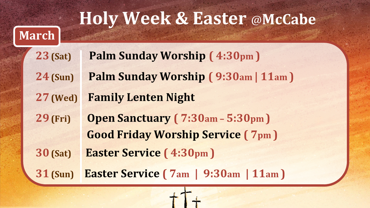 Holy Week and Easter Worship Services Schedule - McCabe United ...